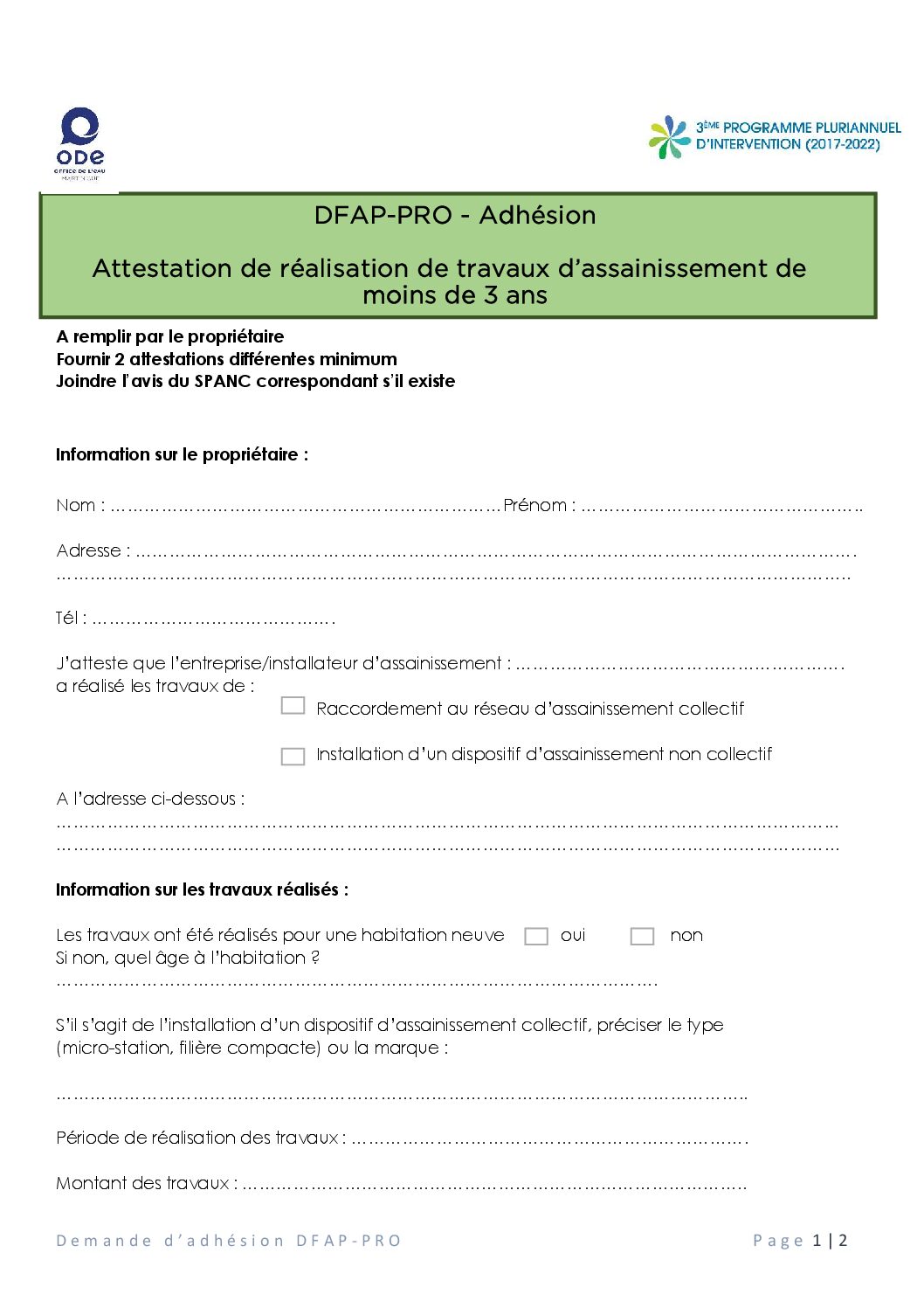 Attestation de travaux de moins de 3 ans DFAP-PRO – Annexe 5 ...